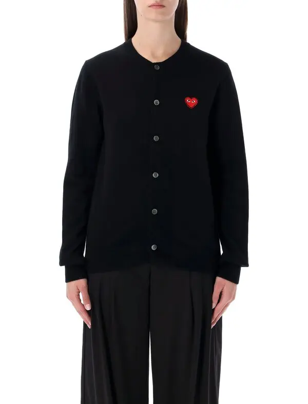 Play Comme Des Garcon Essential Wool Cardigan With Embroidered Heart Logo - Black