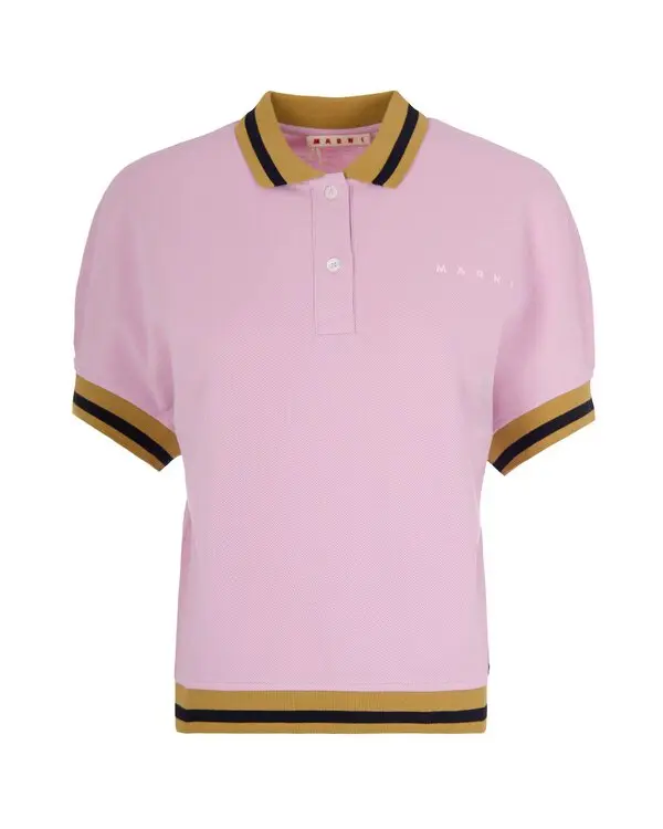 Marni Short Sleeve Knit Polo Shirt With Contrast Trim - Quartz