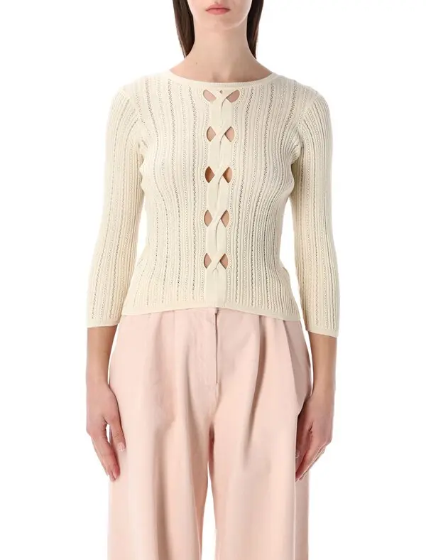 SESSUN Reversible Rib-knit Jumper With 3/4-length Sleeves And Cut-out Detailing - Fleur De Sal