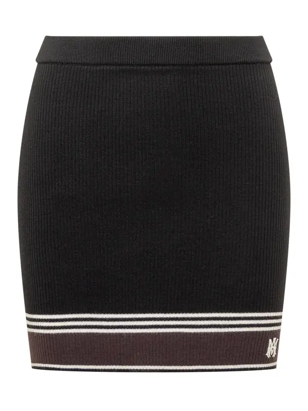 Amiri Ribbed Mini Skirt With Contrast Hem - Black