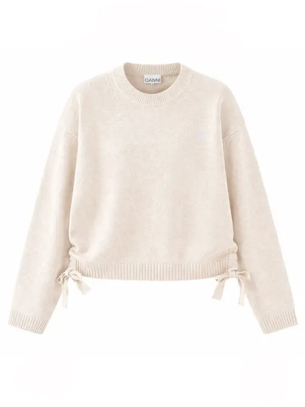 GANNI Logo V-neck Oversized Sweater - Beige