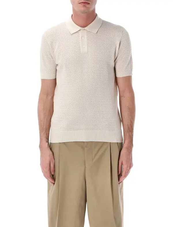 ROBERTO COLLINA Mesh Cotton Polo - Beige