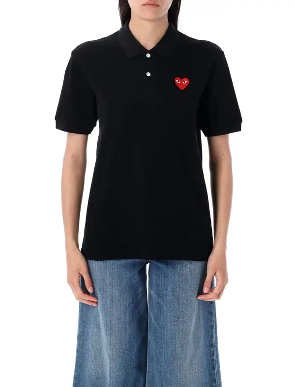 Play Comme Des Garcon Classic Polo Shirt With Red Heart Patch - Black