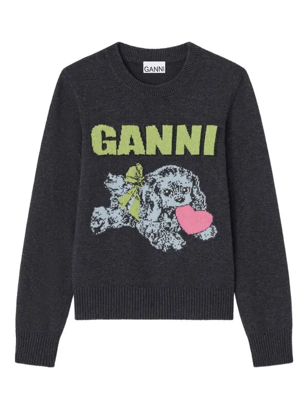 GANNI Round Neckline Long Sleeve Sweater Size With Graphic Print