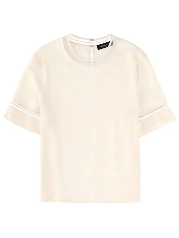 Fabiana Filippi Sheer Trim Crewneck Short Sleeve Top - Ivory