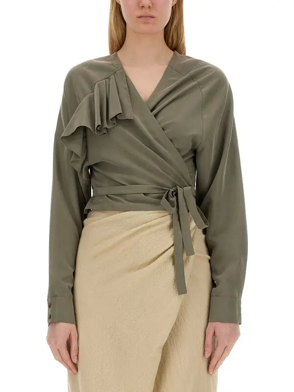 ALYSI Cropped Ruffle Wrap Top