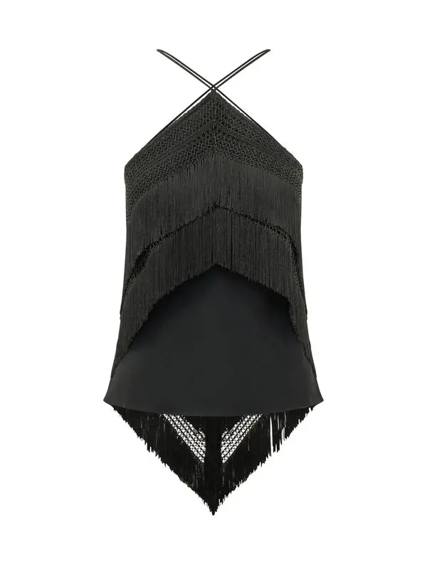 Andamane Asymmetrical Fringed Halter Top