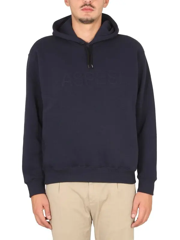 Aspesi Logo Embroidered Hoodie - Blue