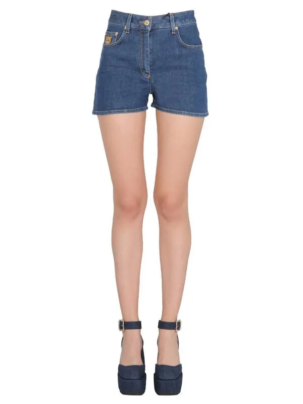 Moschino Embroidered Teddy Straight Leg Shorts - Denim