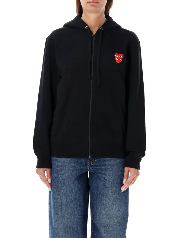 Play Comme Des Garcon Hooded Sweatshirt With Double Red Heart - Black