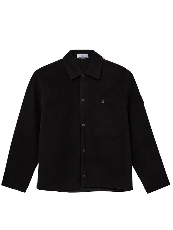 Stone Island Wool Overshirt With Snap Closure And Drawstring Hem - Black