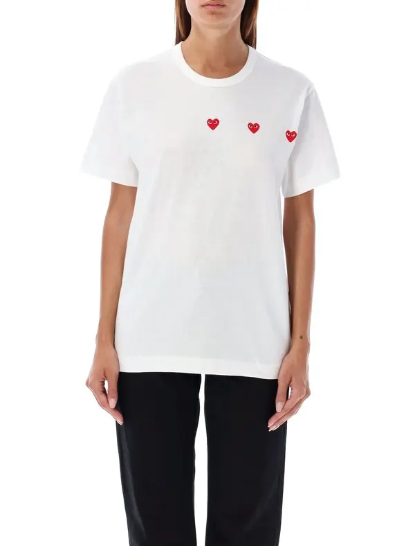 Play Comme Des Garcon Cotton Three Hearts T-shirt - White
