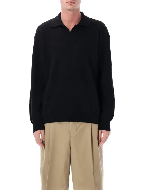 ROBERTO COLLINA Irregular Texture Cotton Polo - Black