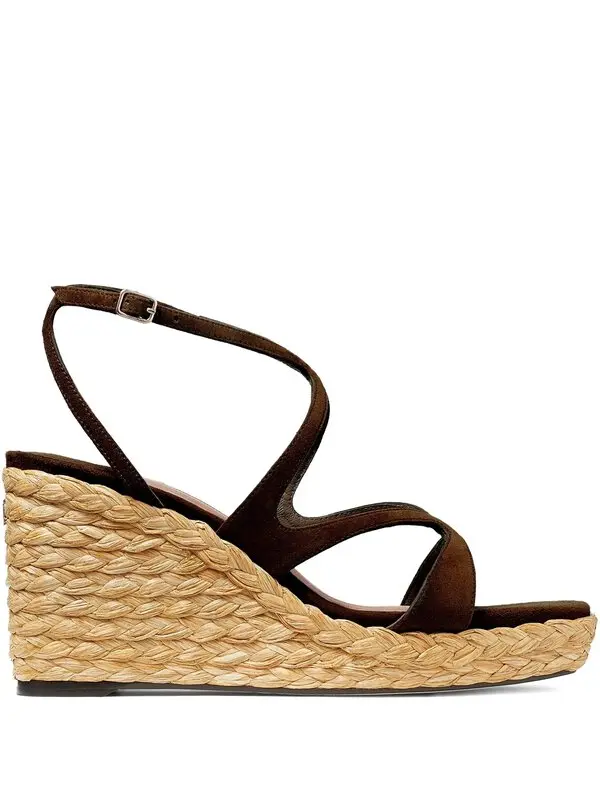JIMMY CHOO Raffia Wedge With Square Toe And Adjustable Ankle Strap 3.3 Inch Heel - Marrone