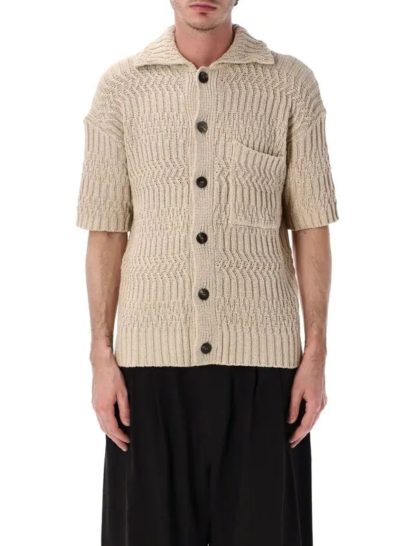 ROBERTO COLLINA Short Sleeve Cardigan With Shawl Collar And Pocket - Beige
