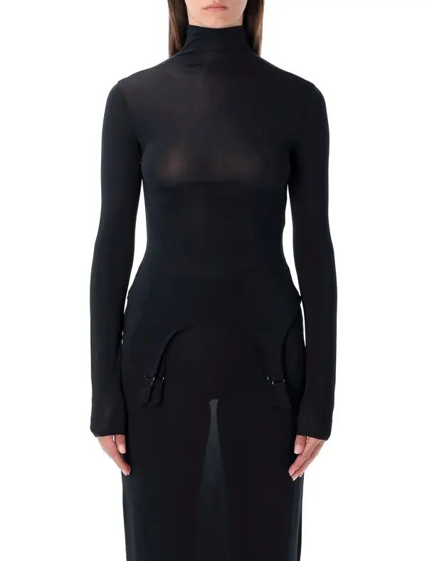 JEAN PAUL GAULTIER Long-sleeve High-neck Body With Lingerie Details - Blue