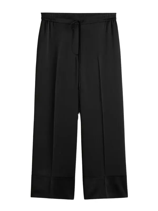 TOTEME Wide Leg Satin Trousers With Drawstring Waist - Black
