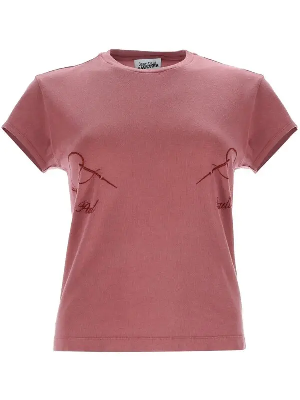 JEAN PAUL GAULTIER Embroidered Crewneck T-shirt - Bordeaux