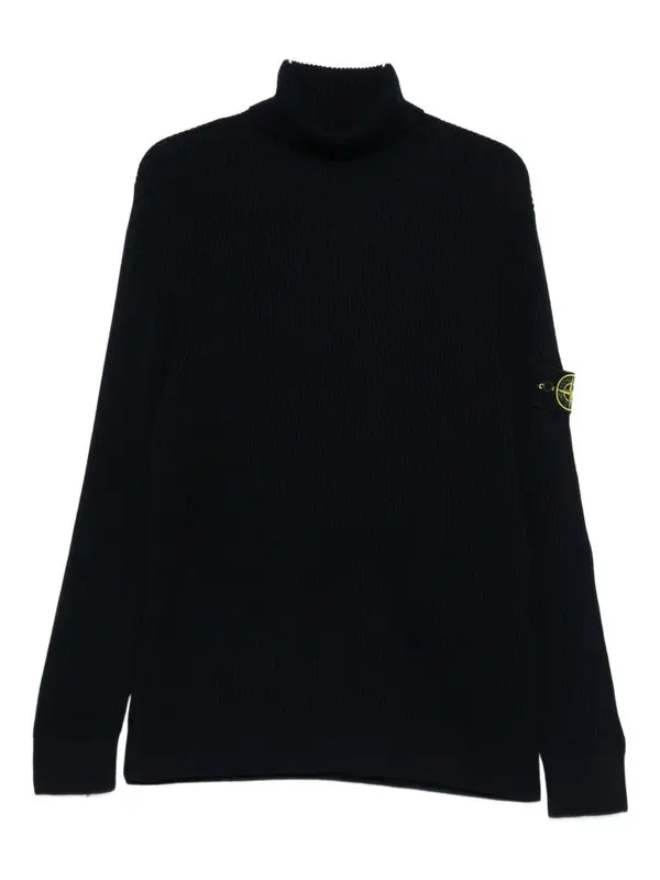 Stone Island Ribbed Wool Turtleneck Sweater Regular Fit - Blue
