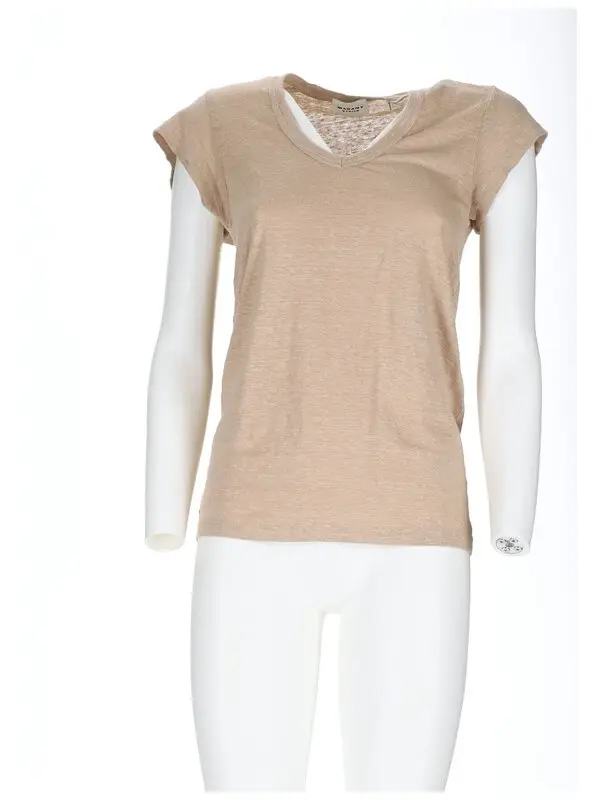 MARANT ETOILE Linen V-neck Cap-sleeve T-shirt - Beige