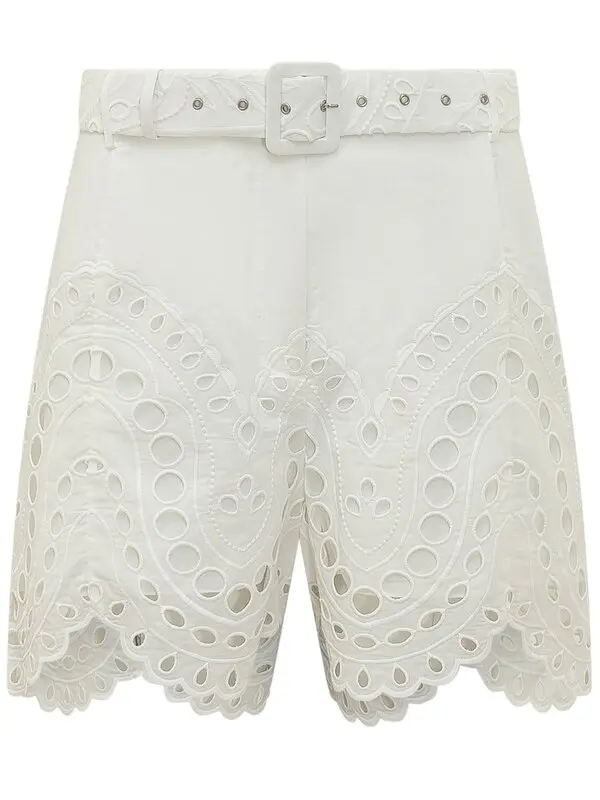 Charo Ruiz Ibiza Belted Embroidered Mini Shorts - Whit Sealace