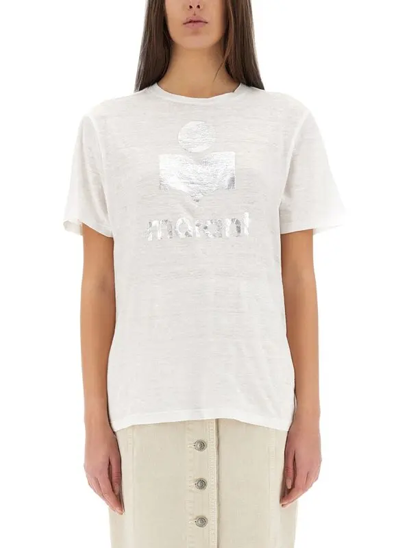 MARANT ETOILE Regular Fit Linen T-shirt - White
