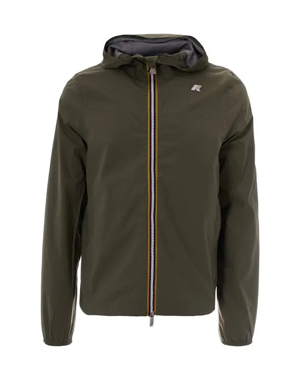 K-WAY Hooded Waterproof Shell Jacket With Cotton Blend Lining - Green Lichen