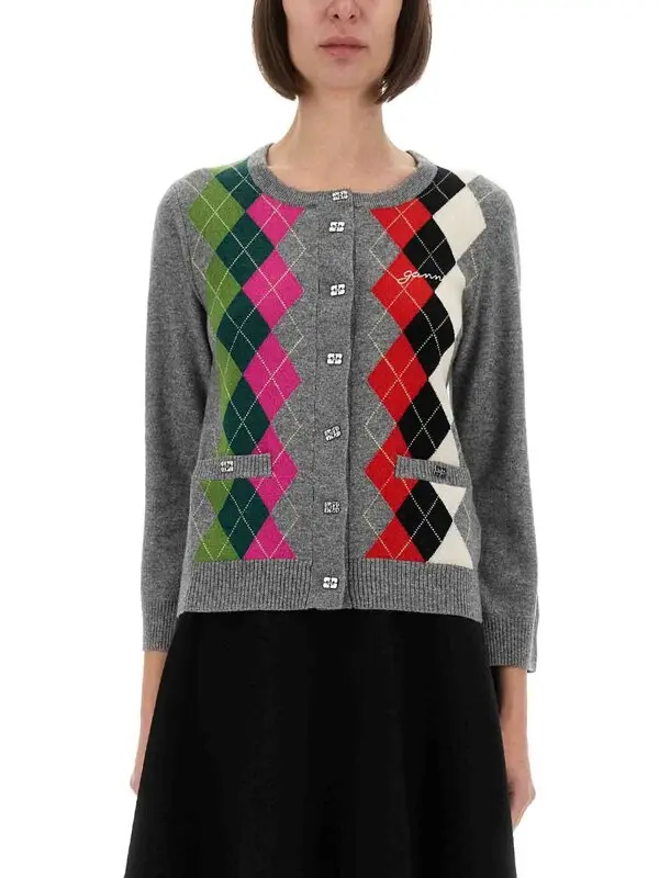 GANNI Checked Cardigan - Purple