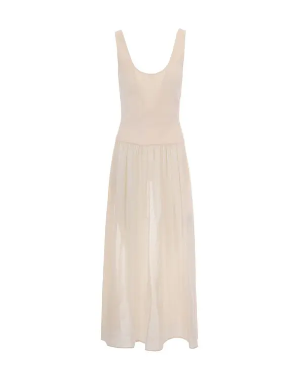 SESSUN Sleeveless Maxi Dress With Knit Bodice And Sheer Skirt - Fleur De Sel