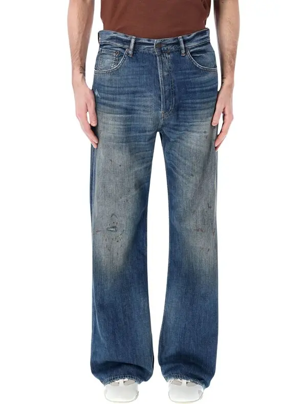 Acne Studios Straight Leg Jeans With Distressed Details - Mid Blue