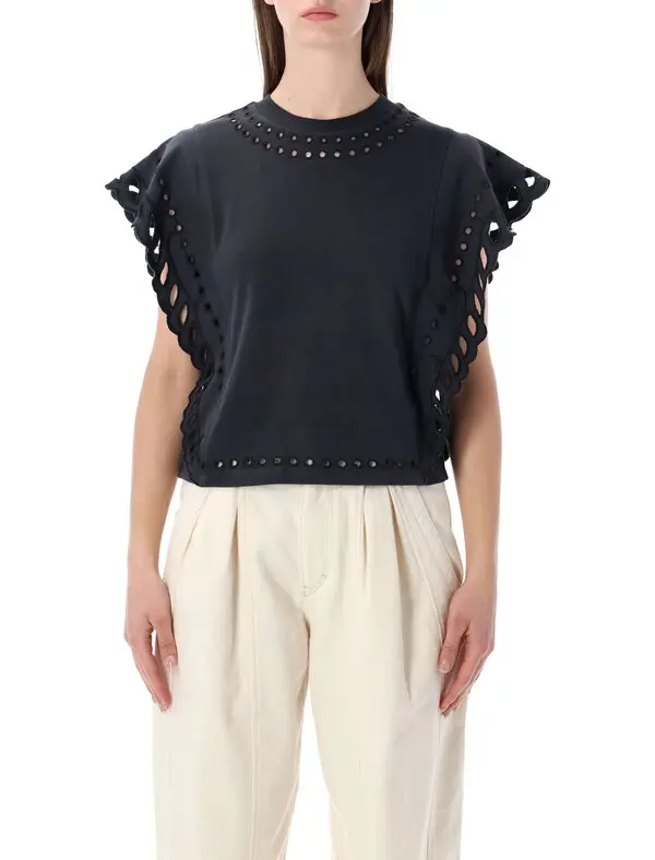 MARANT ETOILE Cutout Trim" Short Sleeve Top - Black