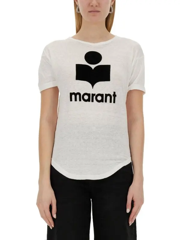 MARANT ETOILE Logo Print Linen T-shirt - White