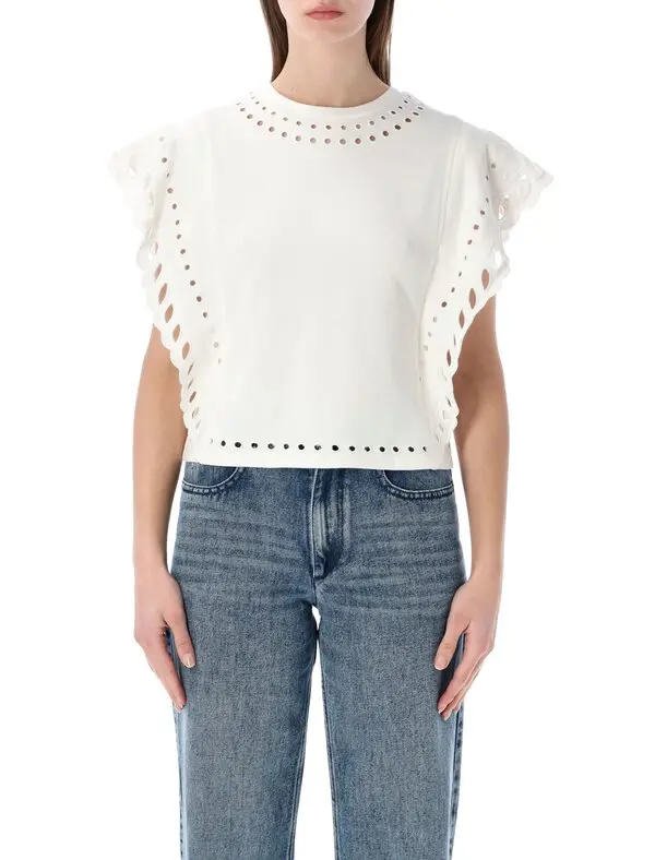 MARANT ETOILE Odyle T-shirt With Laser Cut Details - Beige