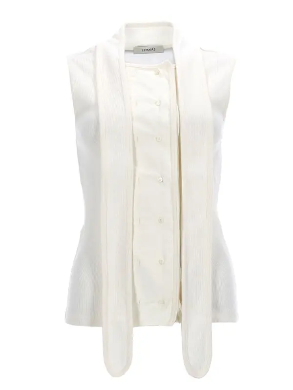LEMAIRE Sleeveless Ribbed Knit Vest With Scarf Ties - White