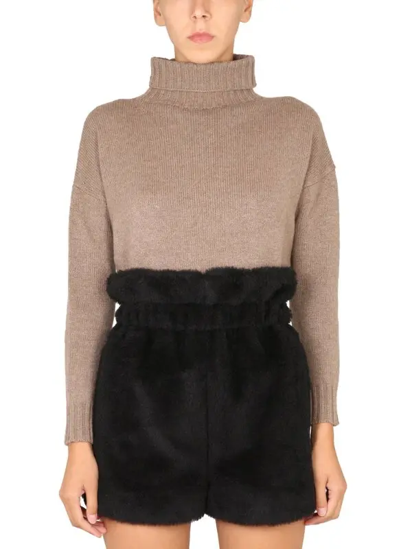 Max Mara Cropped Ribbed Turtleneck Sweater - Beige