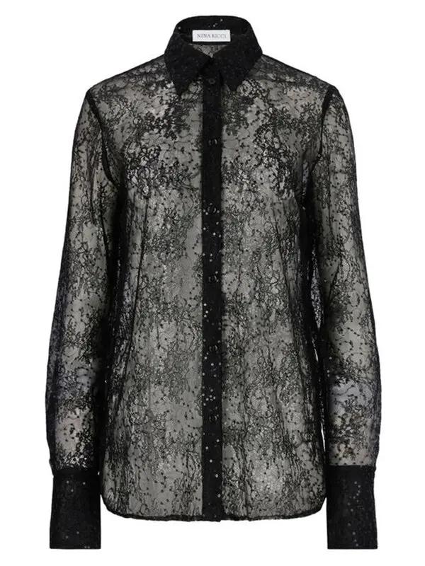 Nina Ricci See-through Sequins Shirt With Bell Cuffs - Black