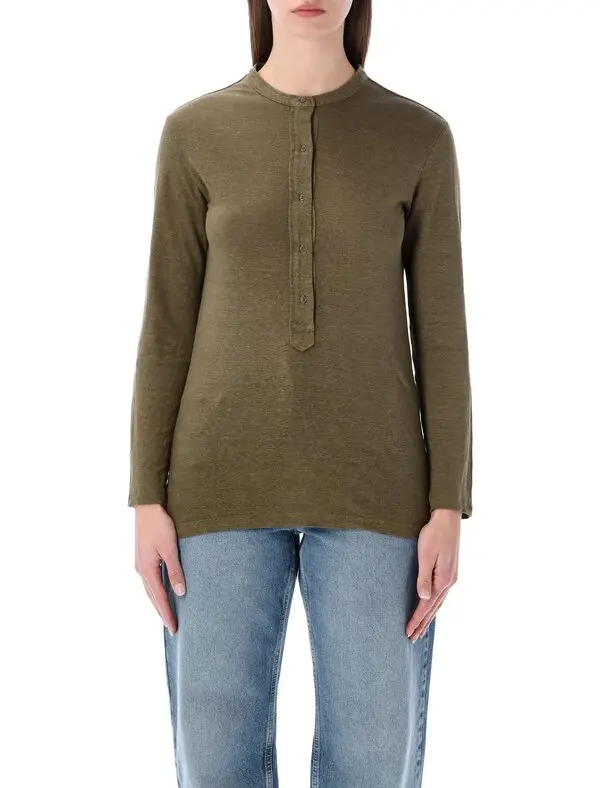 MARANT ETOILE Long Sleeve Linen T-shirt With Button Pocket