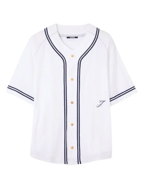 Jacquemus Boxy Fit V-neck Baseball Shirt With Embroidered Letter J - White