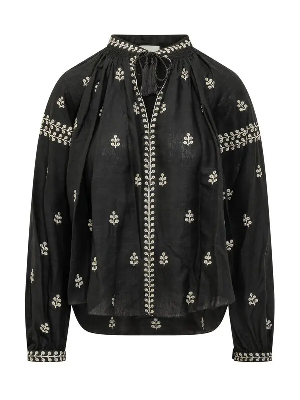Isabel Marant Étoile Embroidered Ruffled Neck Blouse - Black