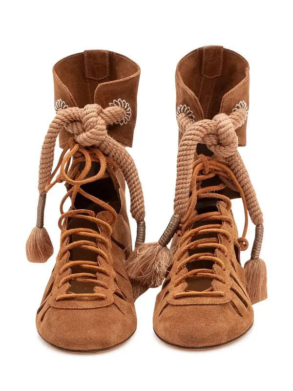 Isabel Marant Étoile Suede Gladiator Ankle Boots With Tassel Detail - Cognac