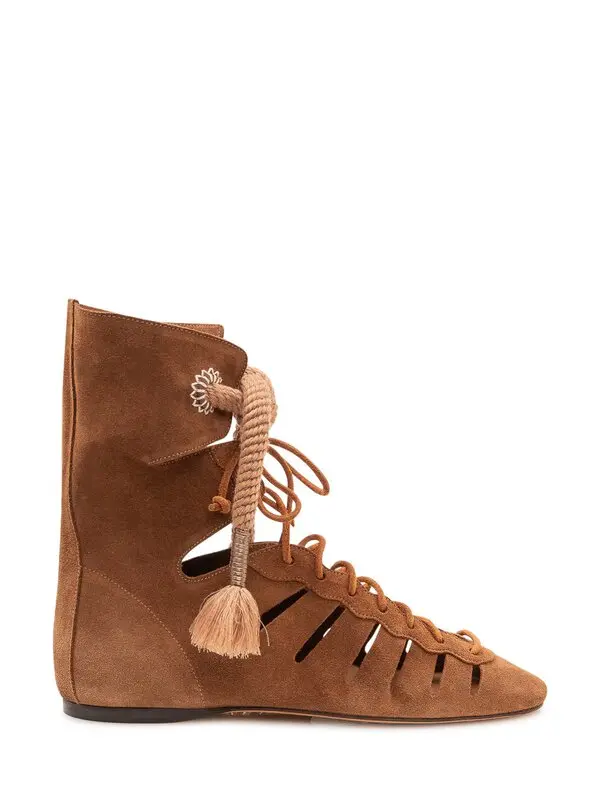 Isabel Marant Étoile Suede Gladiator Ankle Boots With Tassel Detail - Cognac