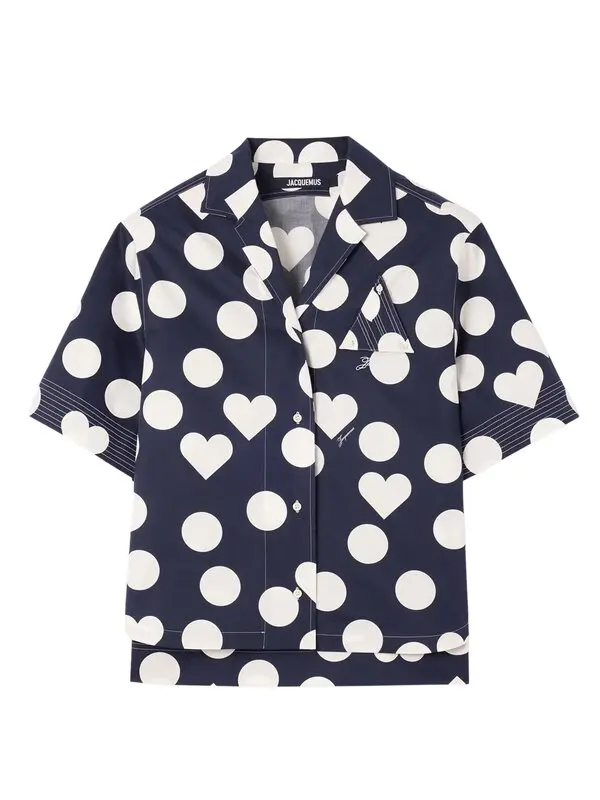 Jacquemus Oversized Polka Dot Print Shirt With Triangle Badge - Navy
