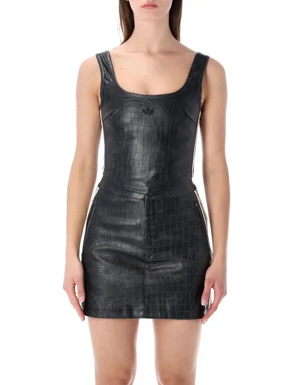 ADIDAS ORIGINALS Fitted Faux Leather Corset Top - Black