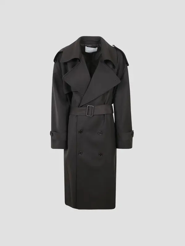 THE FRANKIE SHOP Double Breasted Tailored Trench Jacket - Brown
