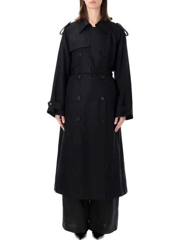 THE FRANKIE SHOP Veyron Double-breasted Belted Twill Trench Coat - Black