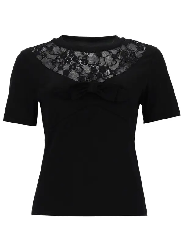 Nina Ricci Short Sleeve T-shirt With Lace And Bow Detail - Black
