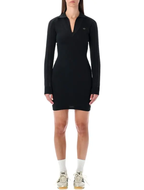 ADIDAS ORIGINALS Ribbed Knit Mini Dress Slim Fit - Black