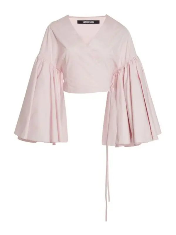 Jacquemus Cotton Balloon Sleeve Wrap Top - Pink