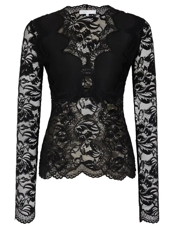 Rabanne Sheer Lace Long Sleeve Fitted Top