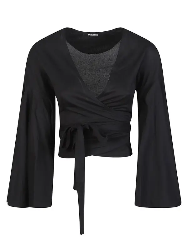 Jacquemus Cotton Balloon Top With Flared Sleeves - Black